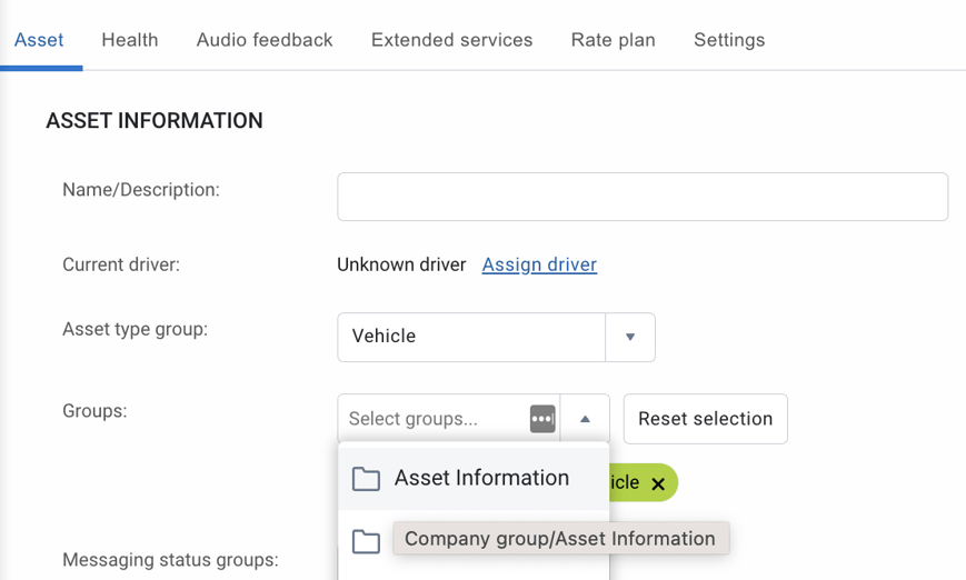 Geotab Asset Group in 7Gen Portal